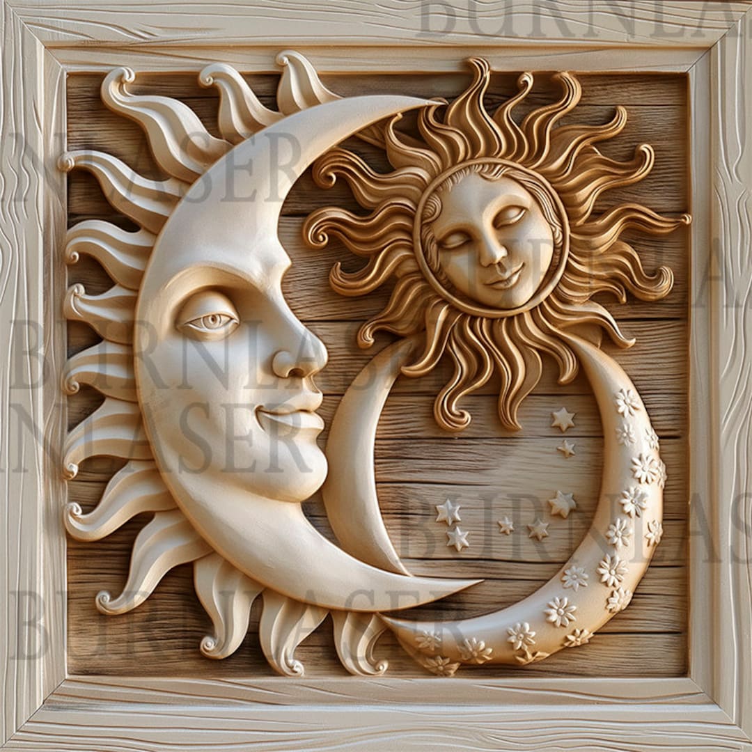 Laser Engraving PNG Sun and Moon PNG 3D Illusion Laser Engraved Laser ...