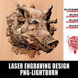3D Laser Engraving File Illusion Wild Pig PNG and Lightburn File Ready ...