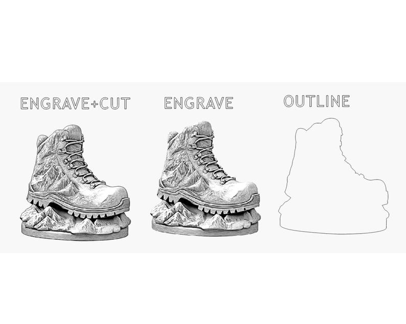 3D Mountain Boot Illusion: Laser Engraving PNG File, Wood Decor ...