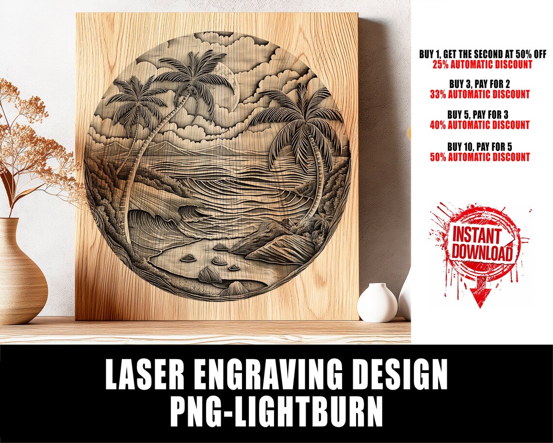 Beach 3D Laser Engraving File – Wall Art PNG, Lightburn File - Etsy