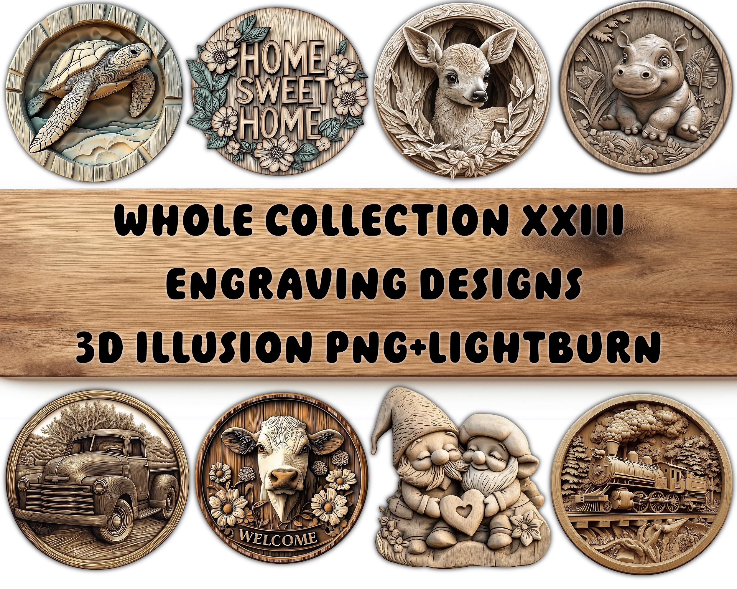 3D Illusion Laser Engraving Designs | XXIII Collection (PNG Lightburn ...