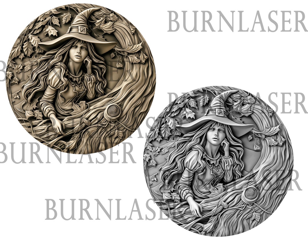 Witch Laser Engraving File – 3D Illusion, Halloween Design (PNG ...