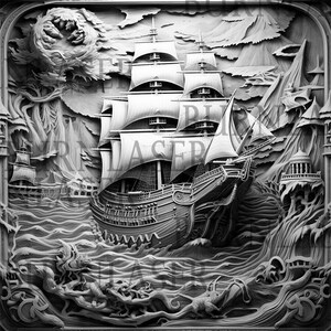 Pirate Ship Laser Engraving Designs | 3D Illusion PNG, Sailor Art ...