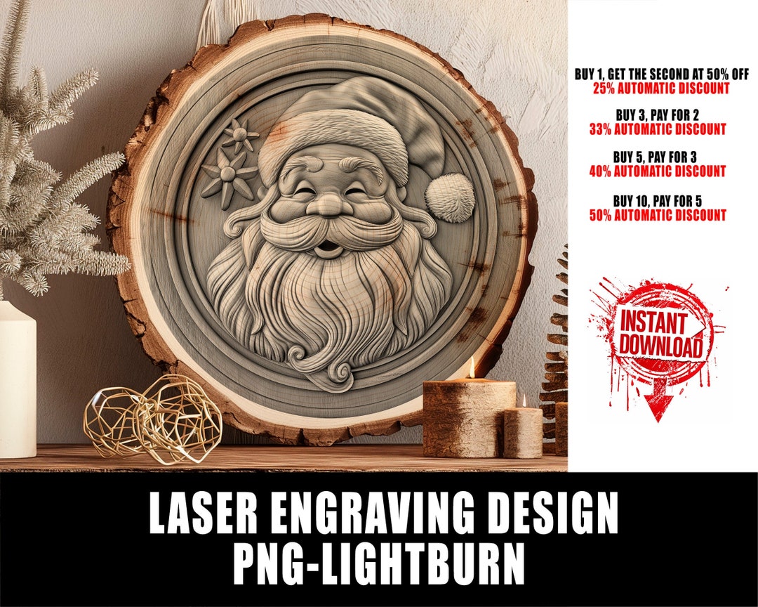 Santa Laser Engraving PNG Lightburn Engraving File Christmas Laser ...