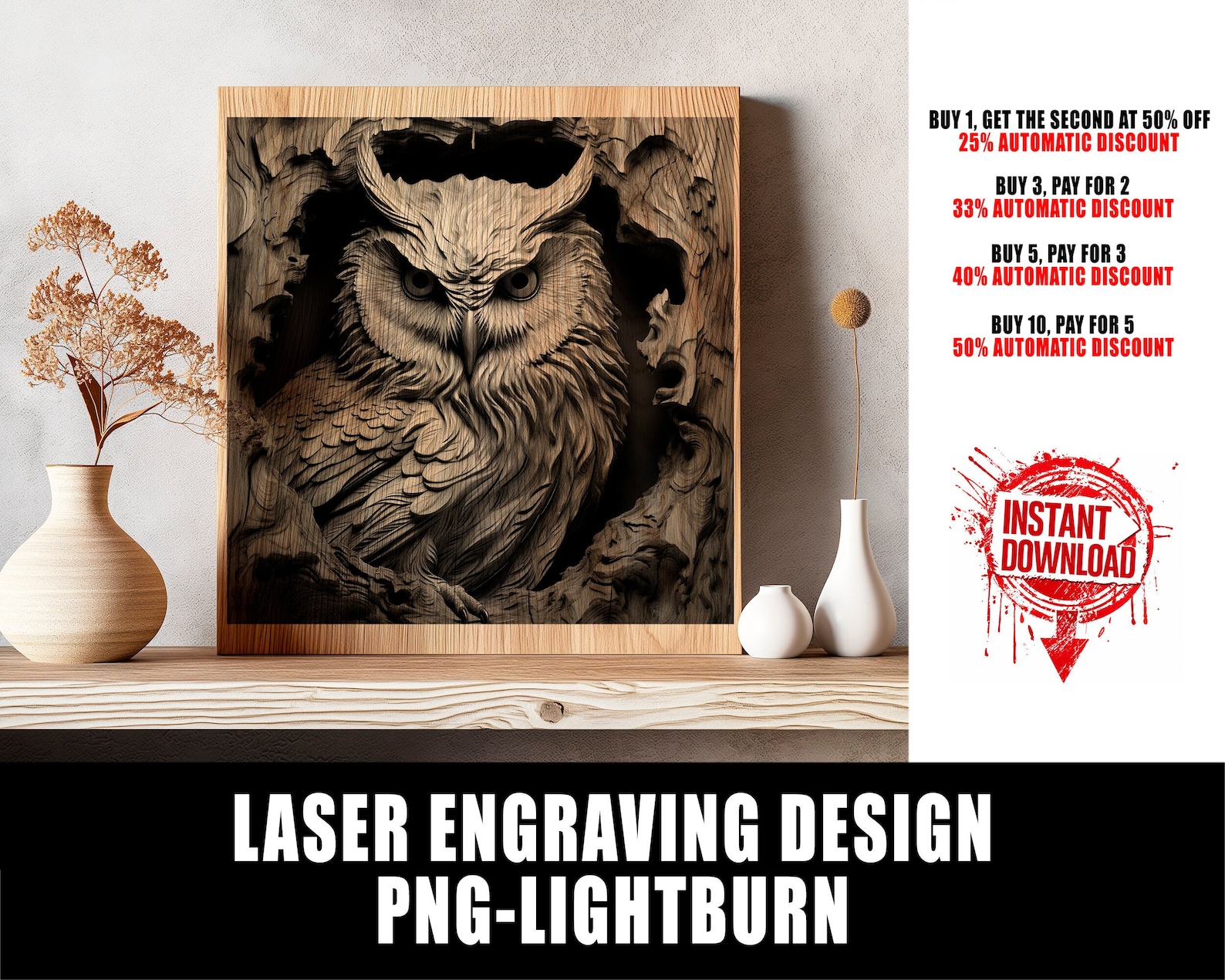 Laser Engraving PNG Owl Engraved Laser Decor 3D Illusion Laser Ready ...