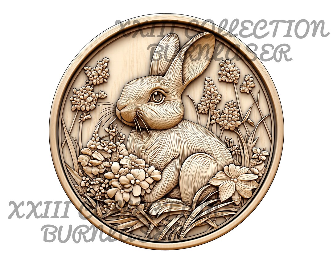 Laser Engraving PNG File: 3D Illusion Rabbit, Flowery Sign ,wood Decor ...