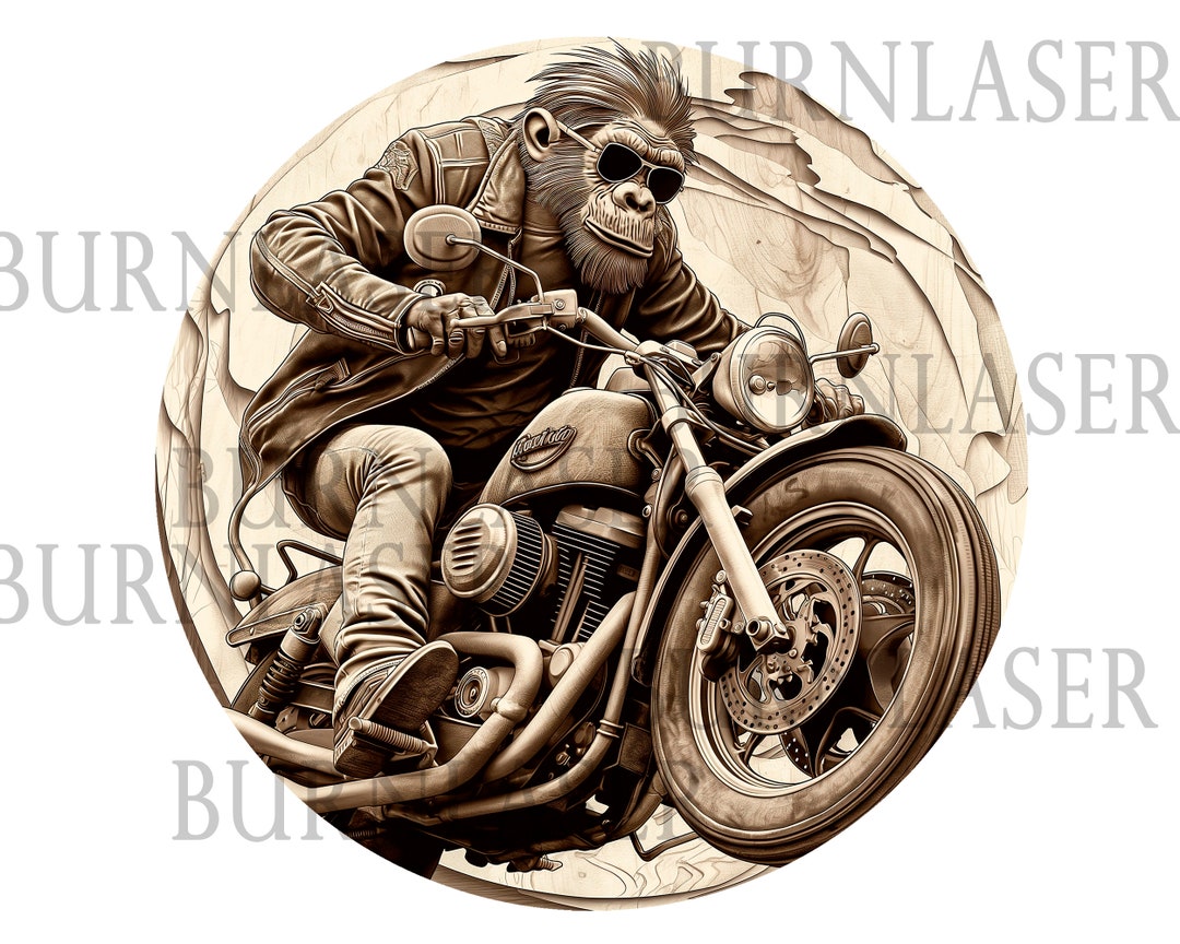 Biker Monkey - Laser Engraving File 3d Illusion | PNG and Lightburn ...