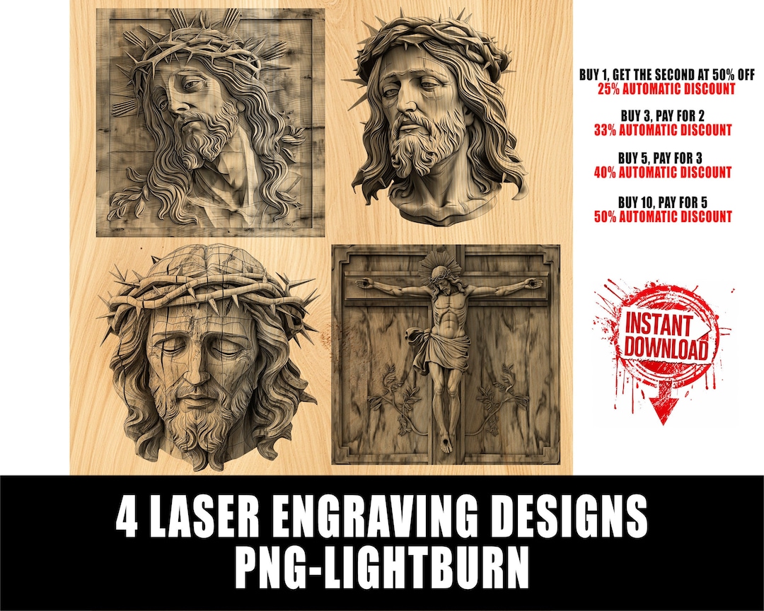 Jesus Laser Engraving PNG Bundle | 3D Illusion, Lightburn File (digital ...