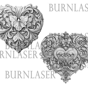 Ornamental Heart Laser Engraving Designs | Plywood 3D (PNG, Lightburn ...