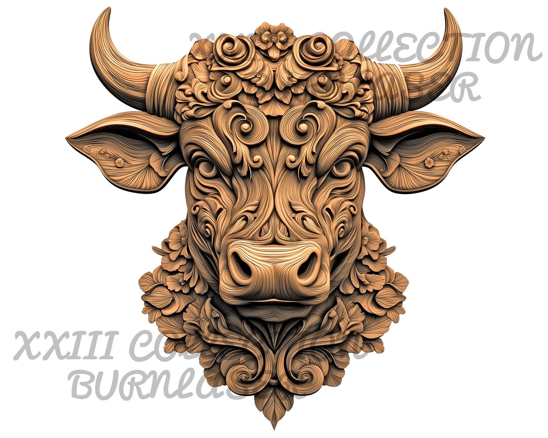 3D Bull Wall Art Laser Engraving: Wood Decor PNG, Lightburn, SVG Files ...