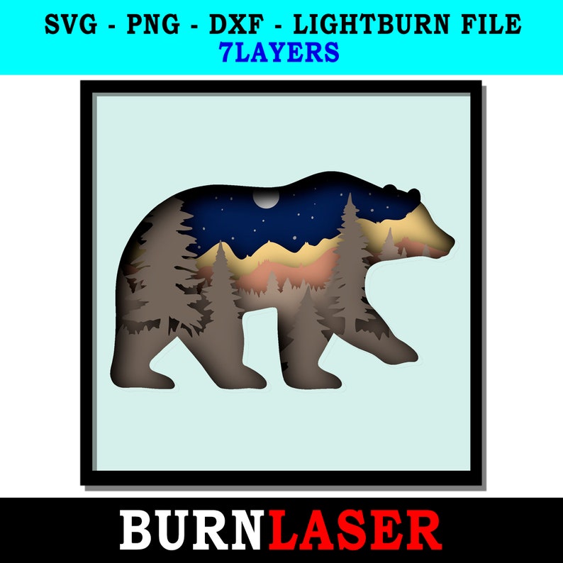 Laser Cut 3D Layered Bear Laser Cut Files 3D Mountains Bear SVG Cricut ...