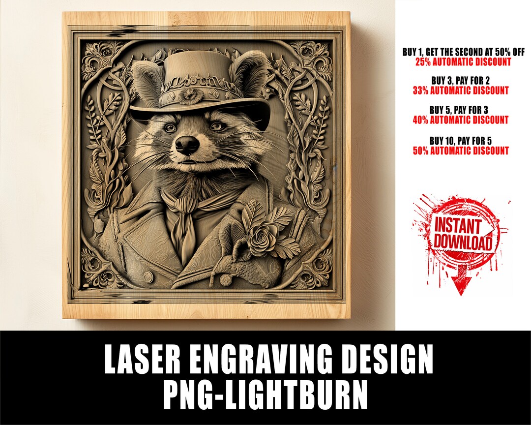 Mafia Raccoon Laser Engraving File 3d Illusion PNG and Lightburn File ...