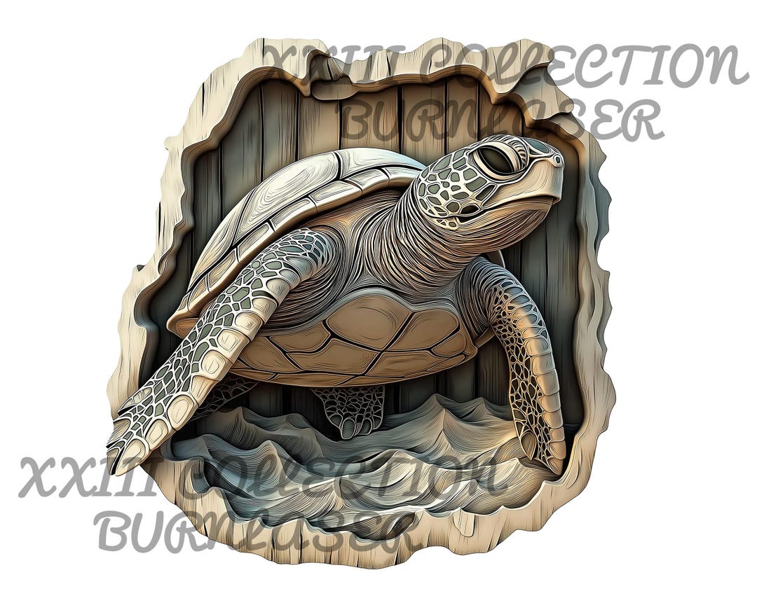 Laser Engraving PNG File: 3D Illusion Turtle Wall Art, Wood Decor ...