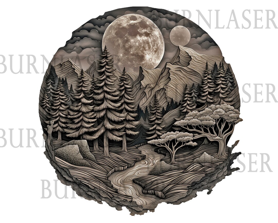 Laser Engraving File – 3D Forest Illusion, Wall Art (PNG & Lightburn ...