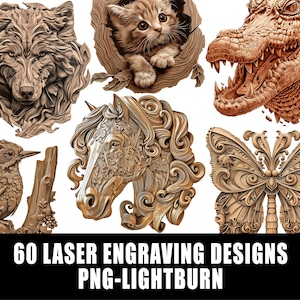 Bundle X60 Laser Engraving PNG | Laser Engraved Animals | 3D Illusion ...