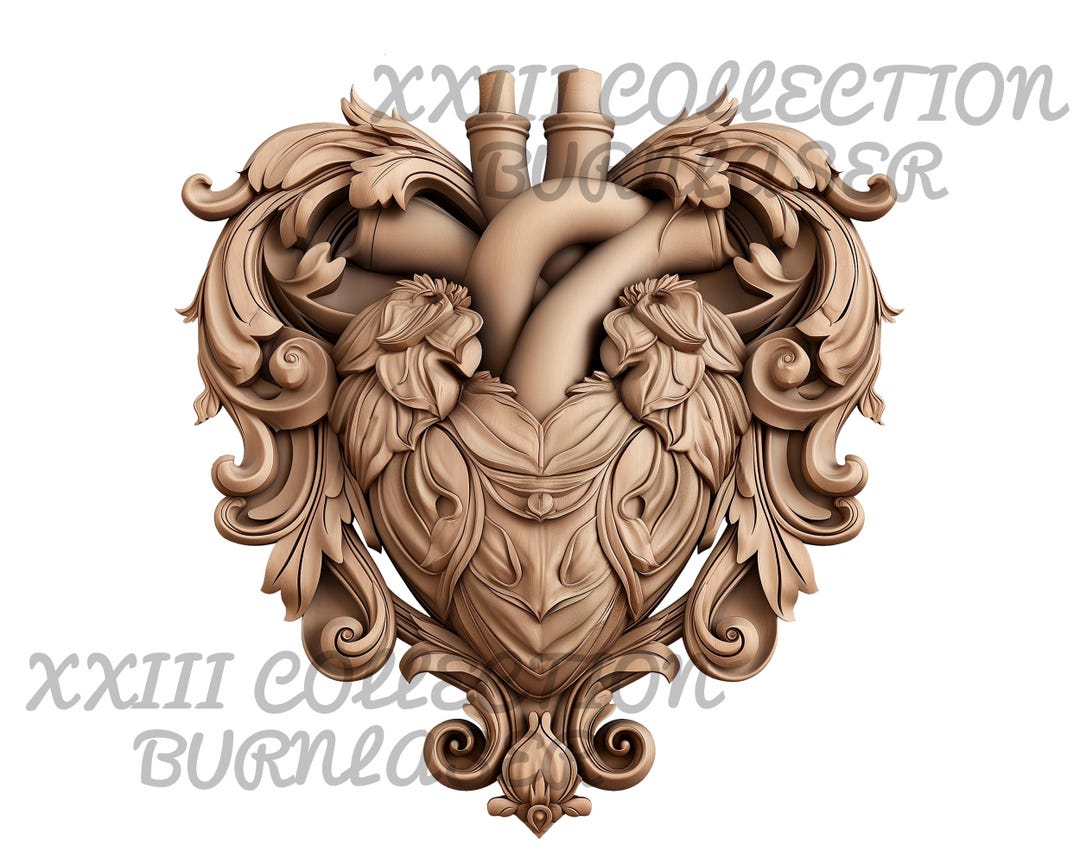 Laser Engraving PNG File: 3D Illusion Ornamental Heart Wall Art, Love ...