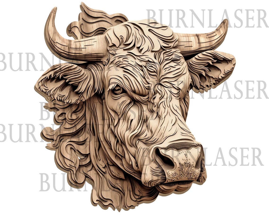 3D Laser Engraving File Illusion - Bull | PNG and Lightburn File ...