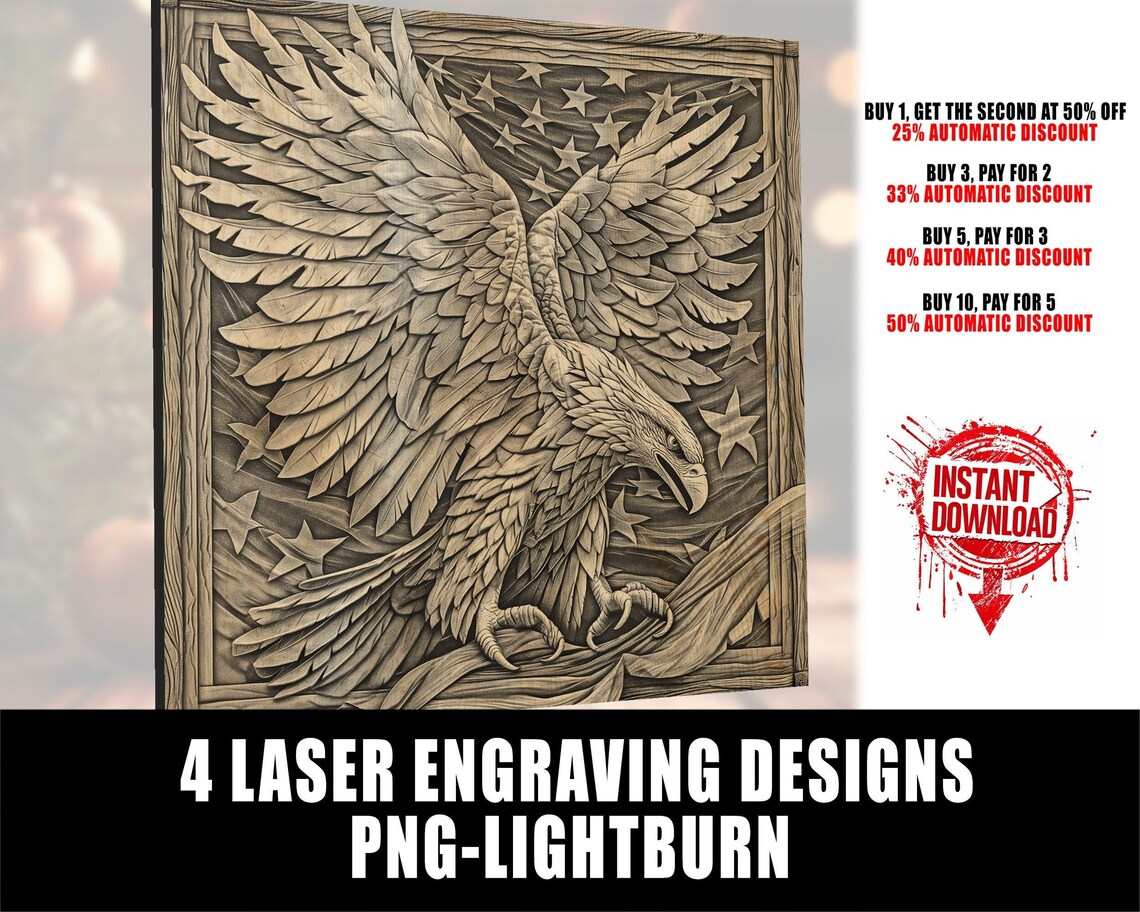 Bald Eagle Laser Engraving Designs | 3D Illusion PNG, Lightburn ...