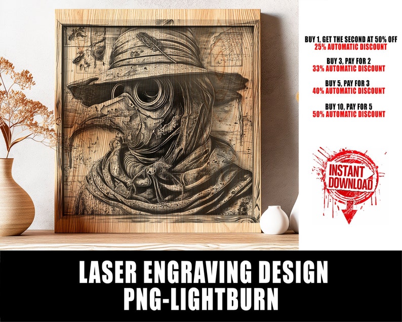 Plague Doctor Laser Engraving File – 3D Illusion, Wall Art (PNG ...