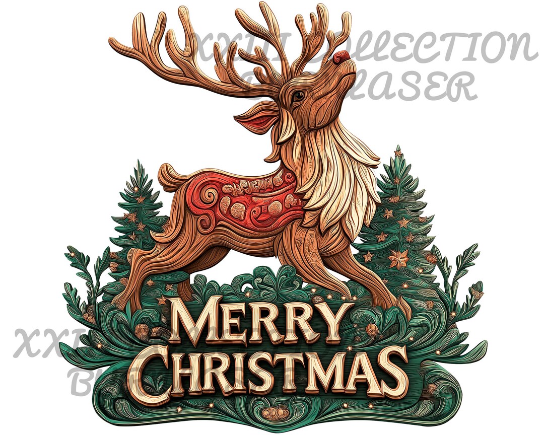 Laser Engraving PNG File: 3D Illusion Christmas Reindeer Wall Art, Wood ...