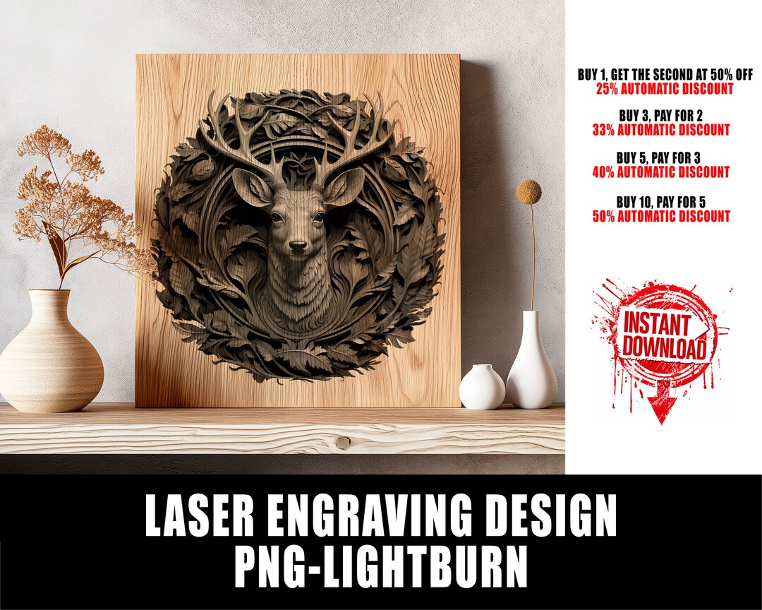 Deer PNG Laser Engraved File Artful Wall Art 3D Illusion Design ...