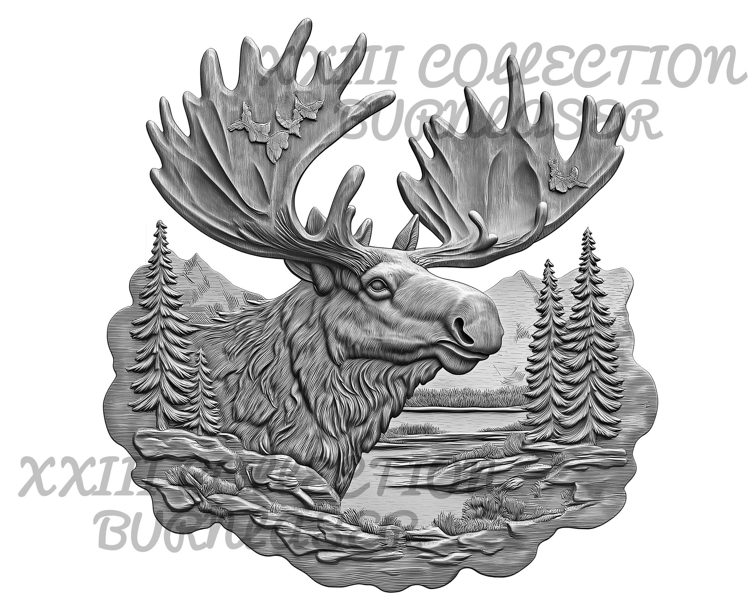 3D Moose Laser Engraving File: Wood Wall Art (PNG, Lightburn) - Etsy