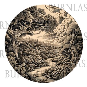 Landscape Circular Sign Laser Engraving PNG | Lightburn Engraving File ...