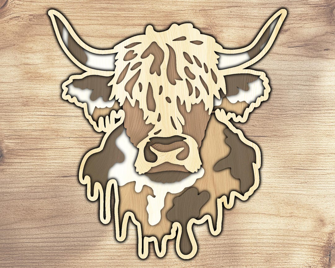 Layered Highland Cow - SVG DXF Lightburn File - Laser Cut, CNC - Wood ...