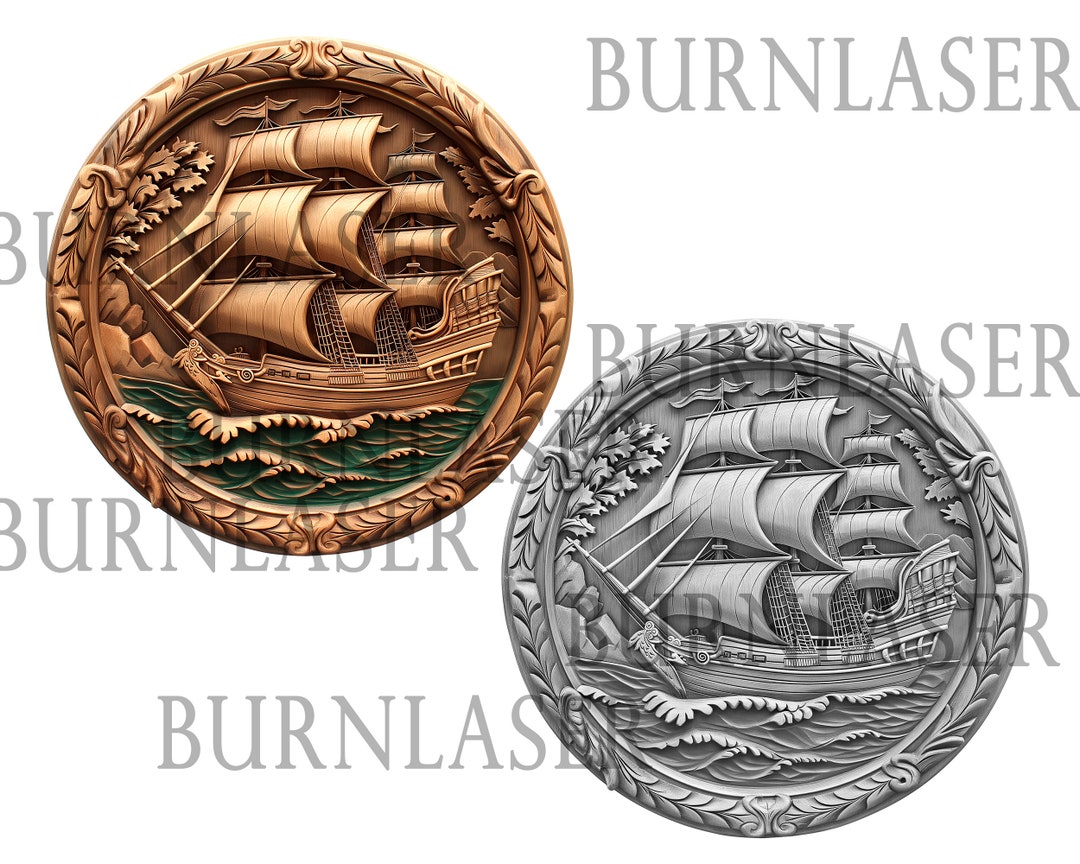 Pirate Ship Ornamental Laser Engraving PNG | Lightburn Engraving File ...
