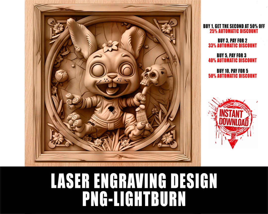 3D Laser Engraving File Illusion Zombie Rabbit PNG and Lightburn File ...
