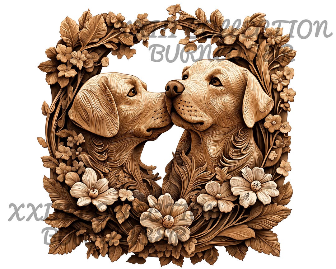 Laser Engraving PNG File: 3D Illusion, Couple of Dogs, Wood Decor ...