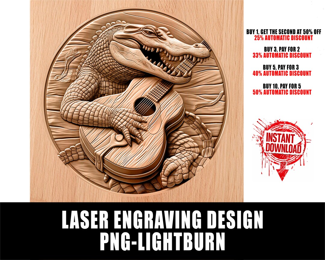 3D Laser Engraving File Illusion Crocodile Guitar PNG and Lightburn ...