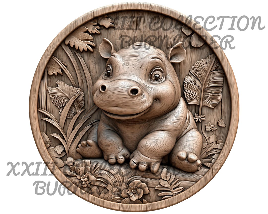 3D Baby Hippo Laser Engraving: Wood Decor, Lightburn Ready (PNG File ...