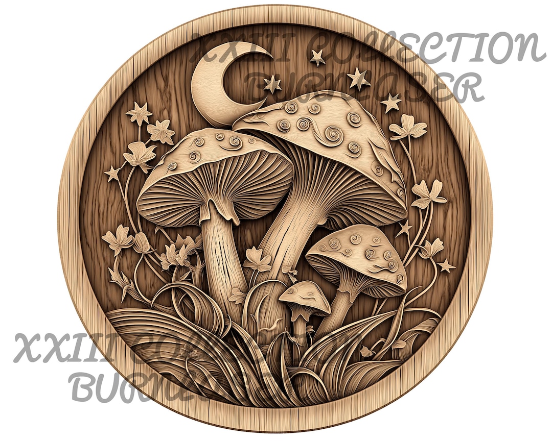 Laser Engraving PNG File: 3D Illusion Mushrooms Sign, Wooden Decor ...