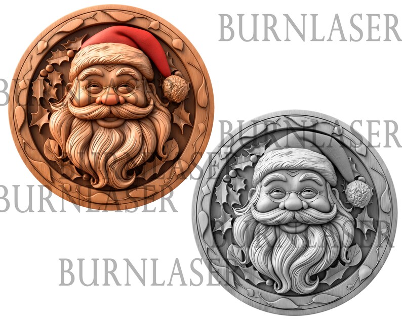 Santa Laser Engraving Design – Christmas 3D Illusion (PNG, Lightburn ...
