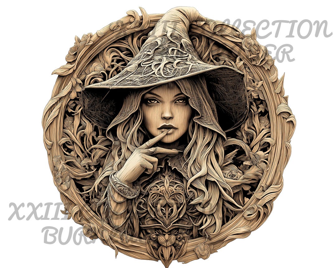Laser Engraving PNG File: 3D Illusion Witch Wall Art, Wood Decor ...