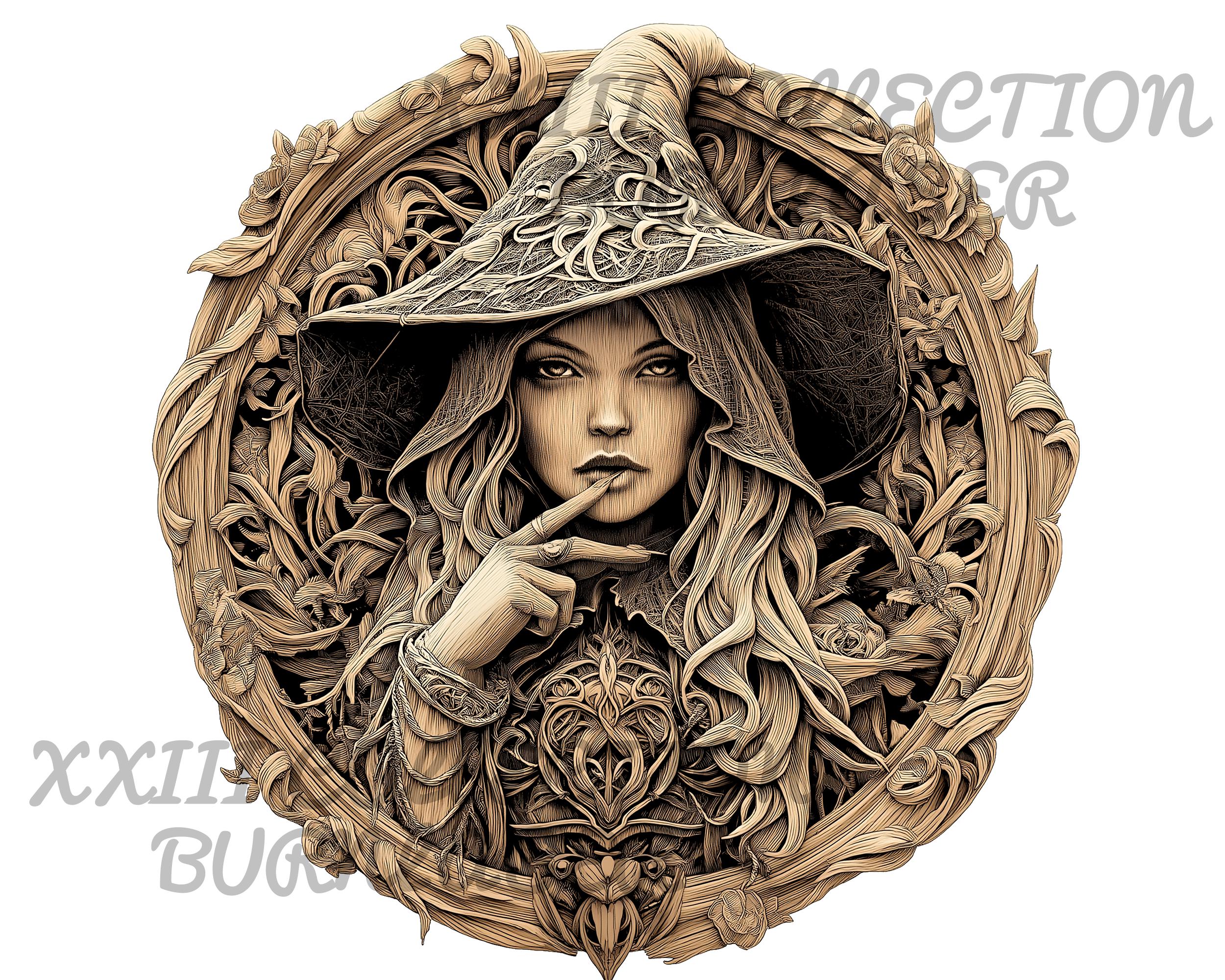 3D Witch Wall Art Laser Engraving File: Halloween Wood Decor (PNG ...