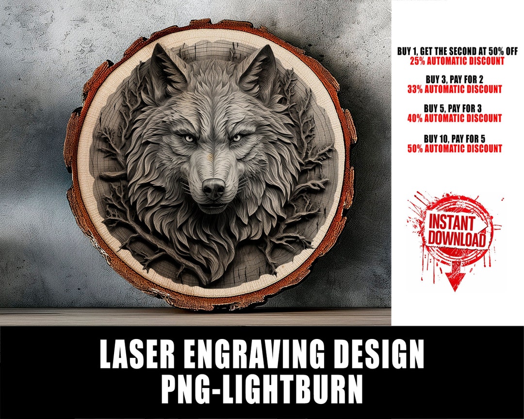Wolf - Laser Engraving File 3d Illusion | PNG and Lightburn File | Ready-to-use 3D Laser Wall ...