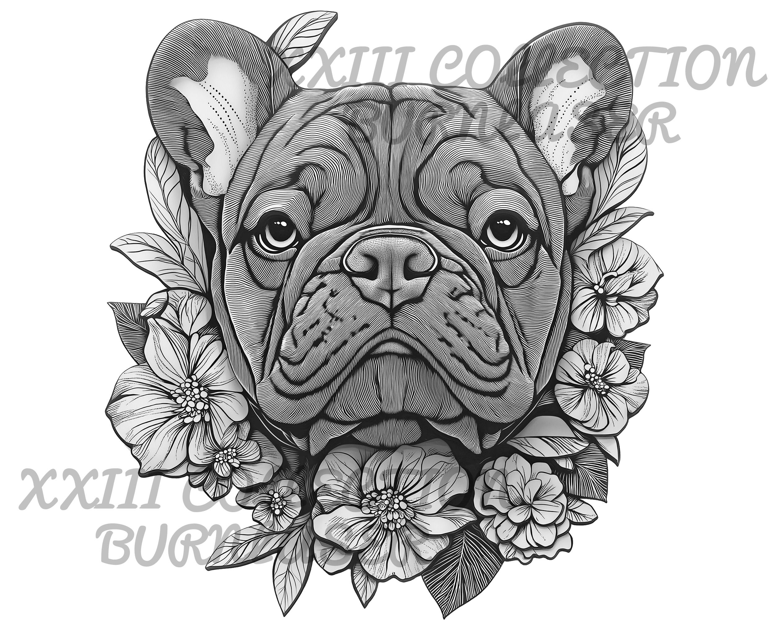 3D Bulldog Laser Engraving: Floral Pet Wall Art (PNG, Lightburn File ...