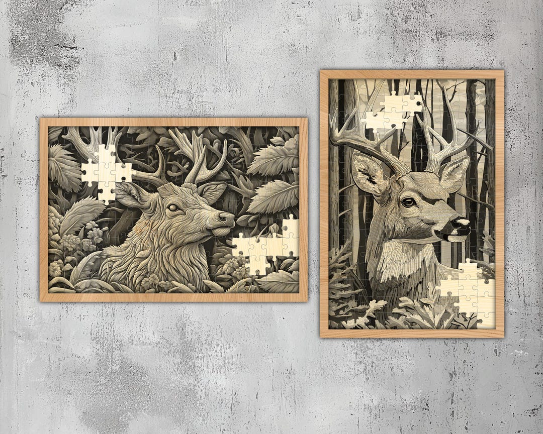 Laser Engraved Deer Puzzle | 135-piece Ready-to-cut File (PNG) - Etsy