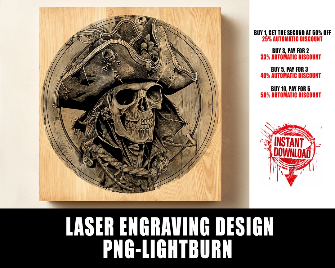 Pirate Skull Laser Engraving File 3d Illusion PNG and Lightburn File ...