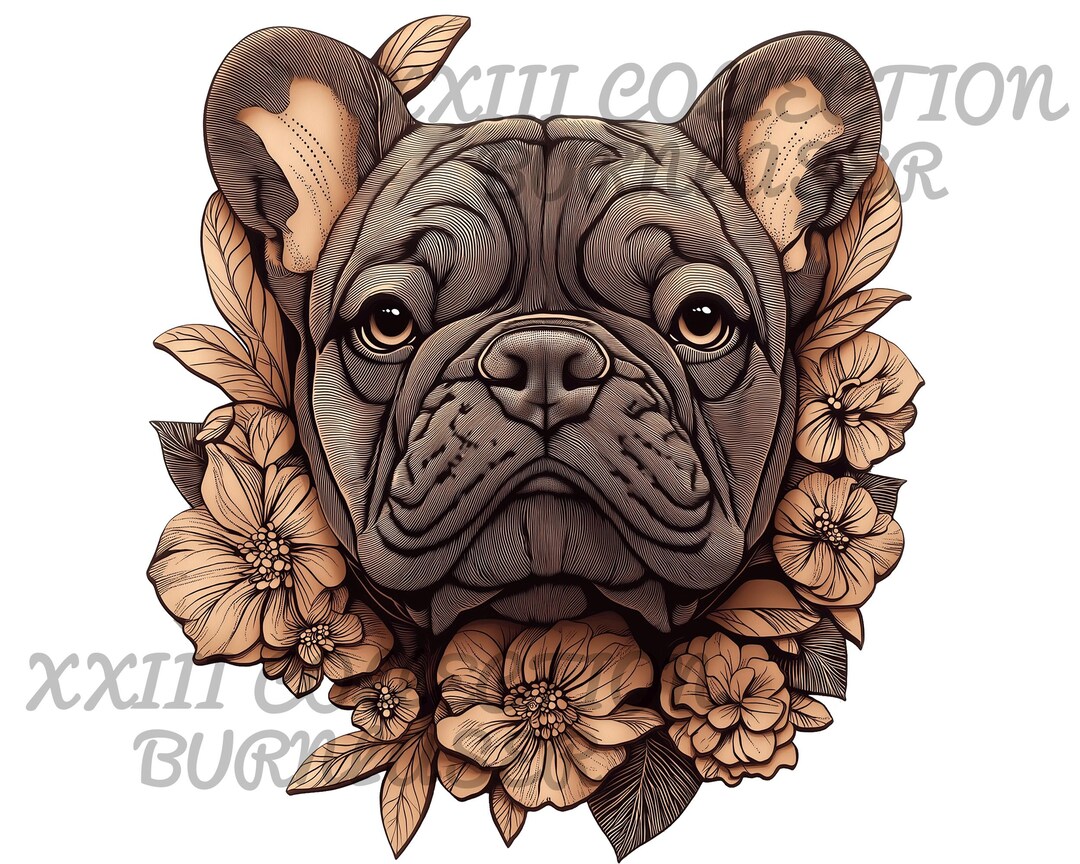 3D Bulldog Laser Engraving: Floral Pet Wall Art (PNG, Lightburn File ...