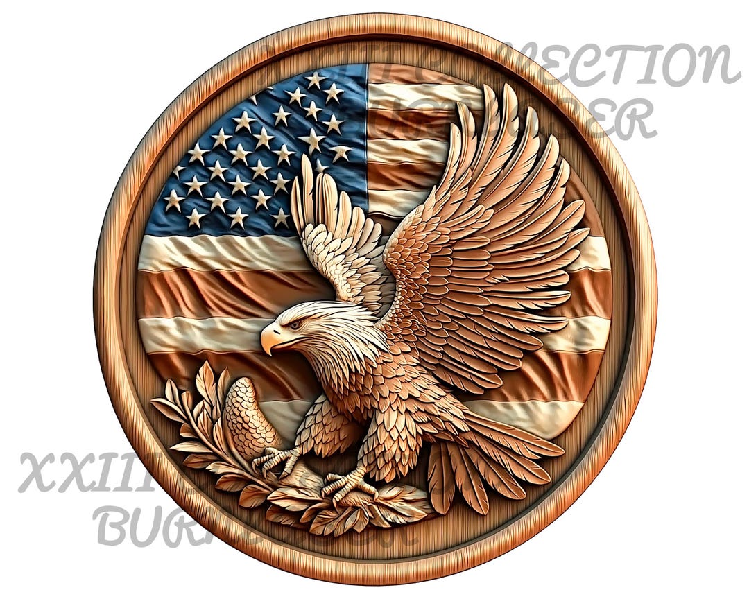 Laser Engraving PNG File: 3D Illusion Bald Eagle, USA Flag ,wood Decor ...