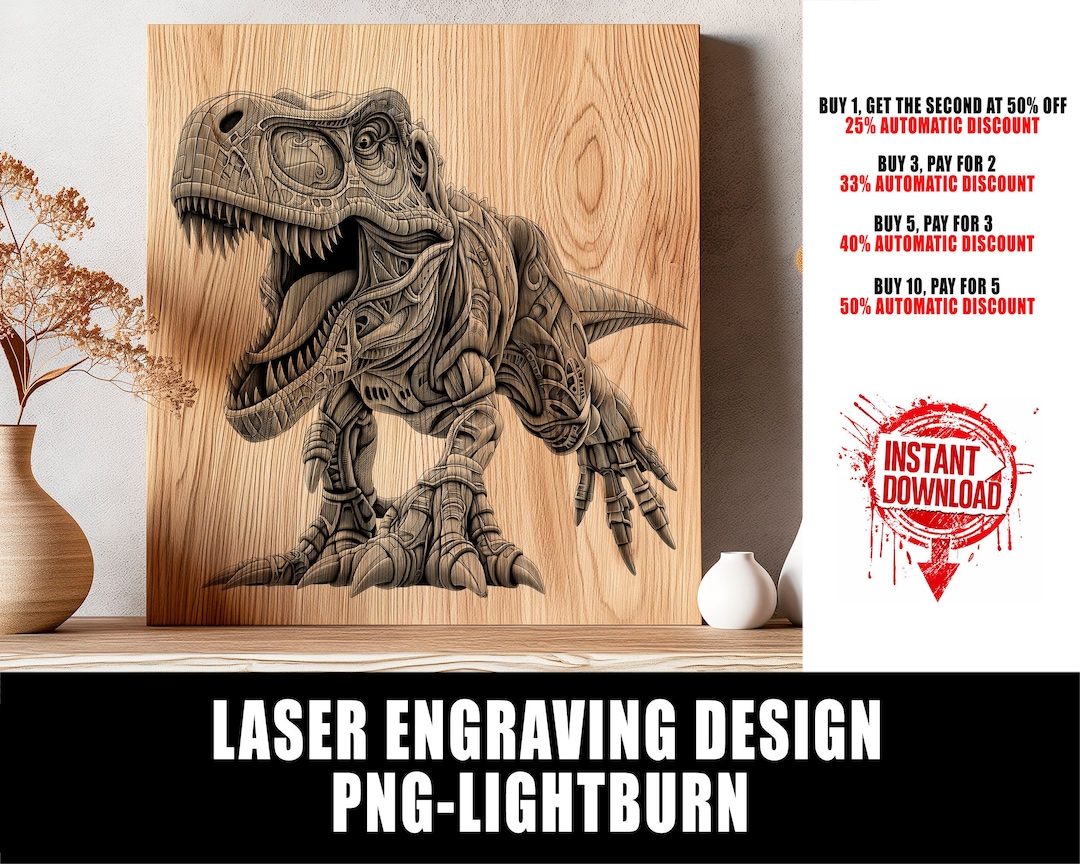 Dinosaur 3D Illusion Laser Engraving File PNG and Lightburn File Ready ...