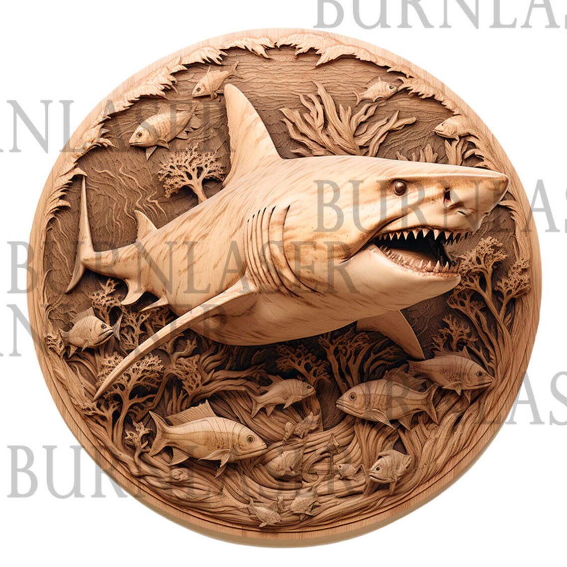 Shark Engraved 3D Illusion | Laser Cut File (PNG, Lightburn) - Etsy