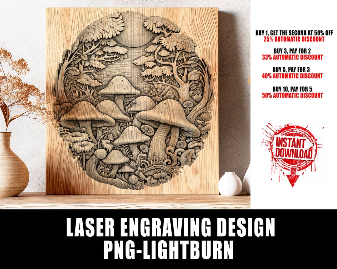 Mushrooms PNG Laser Engraved File Artful Wall Art 3D Illusion Design ...
