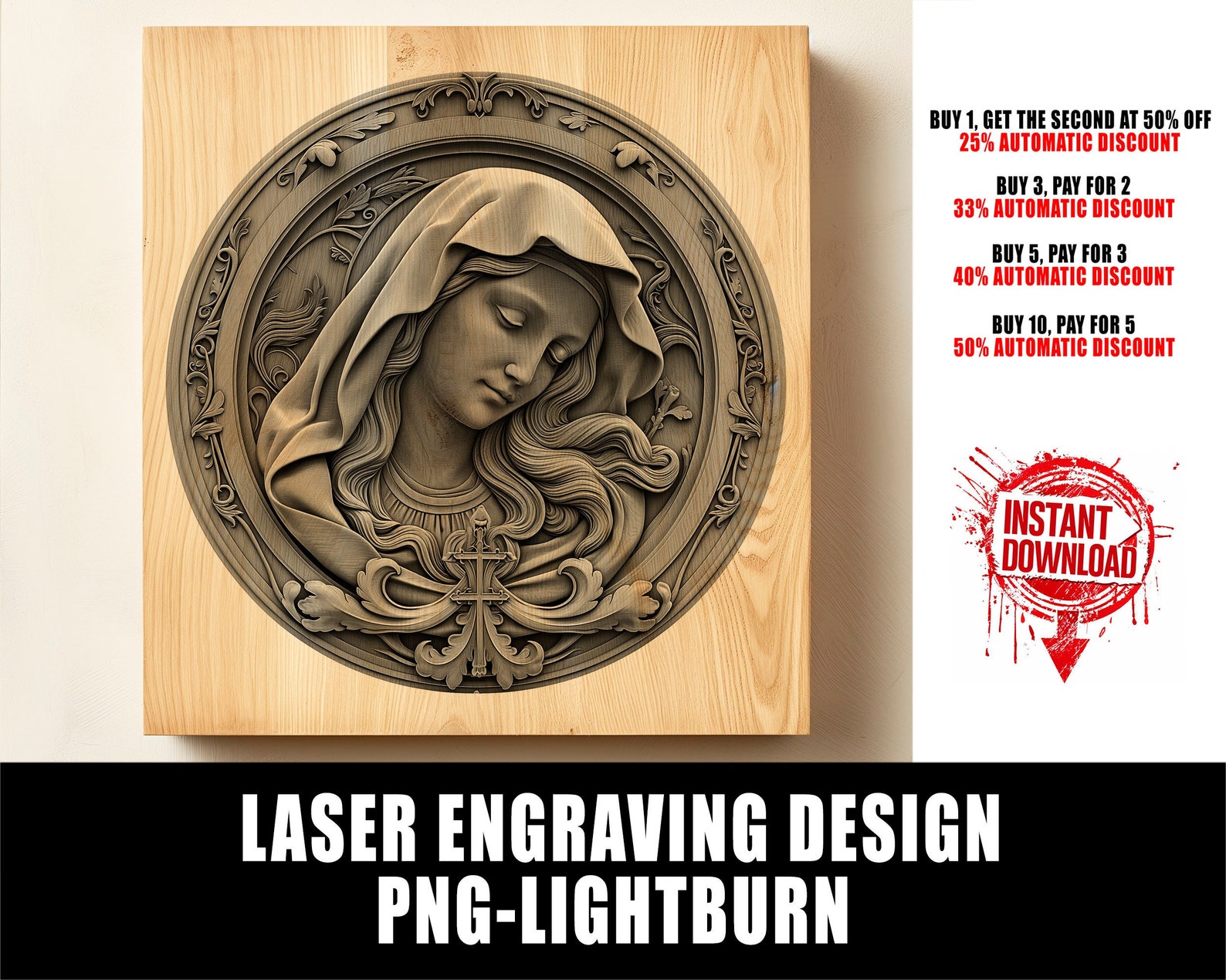Virgin Mary Laser Engraving 3D Illusion – PNG Lightburn File (digital ...