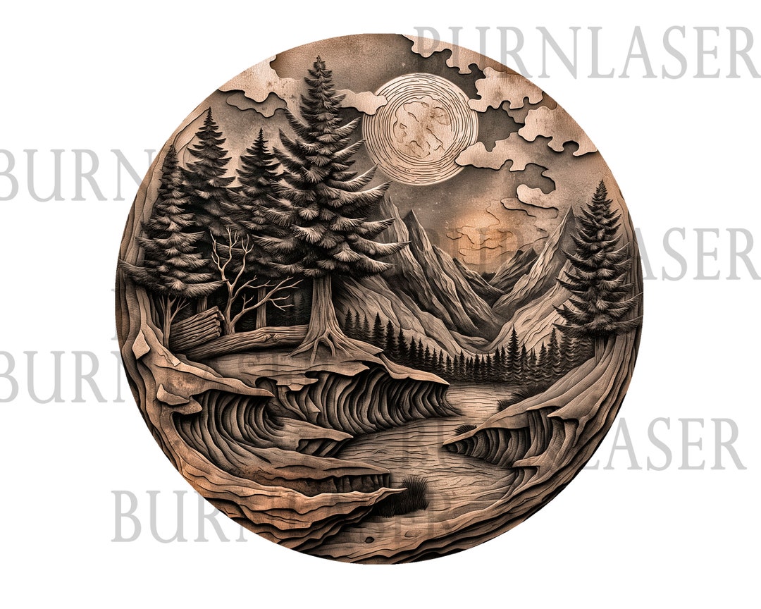 3D Laser Engraving File – Landscape Scene, Wall Art (PNG, Lightburn) - Etsy