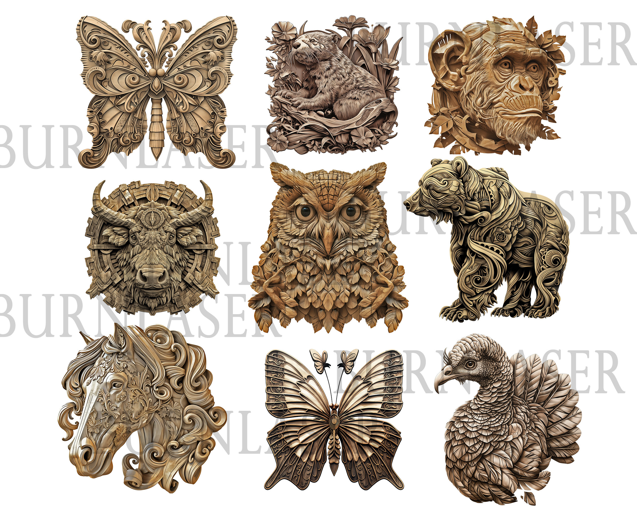 60 Laser Engraved Animal Designs | 3D Illusion PNG (laser Ready) - Etsy