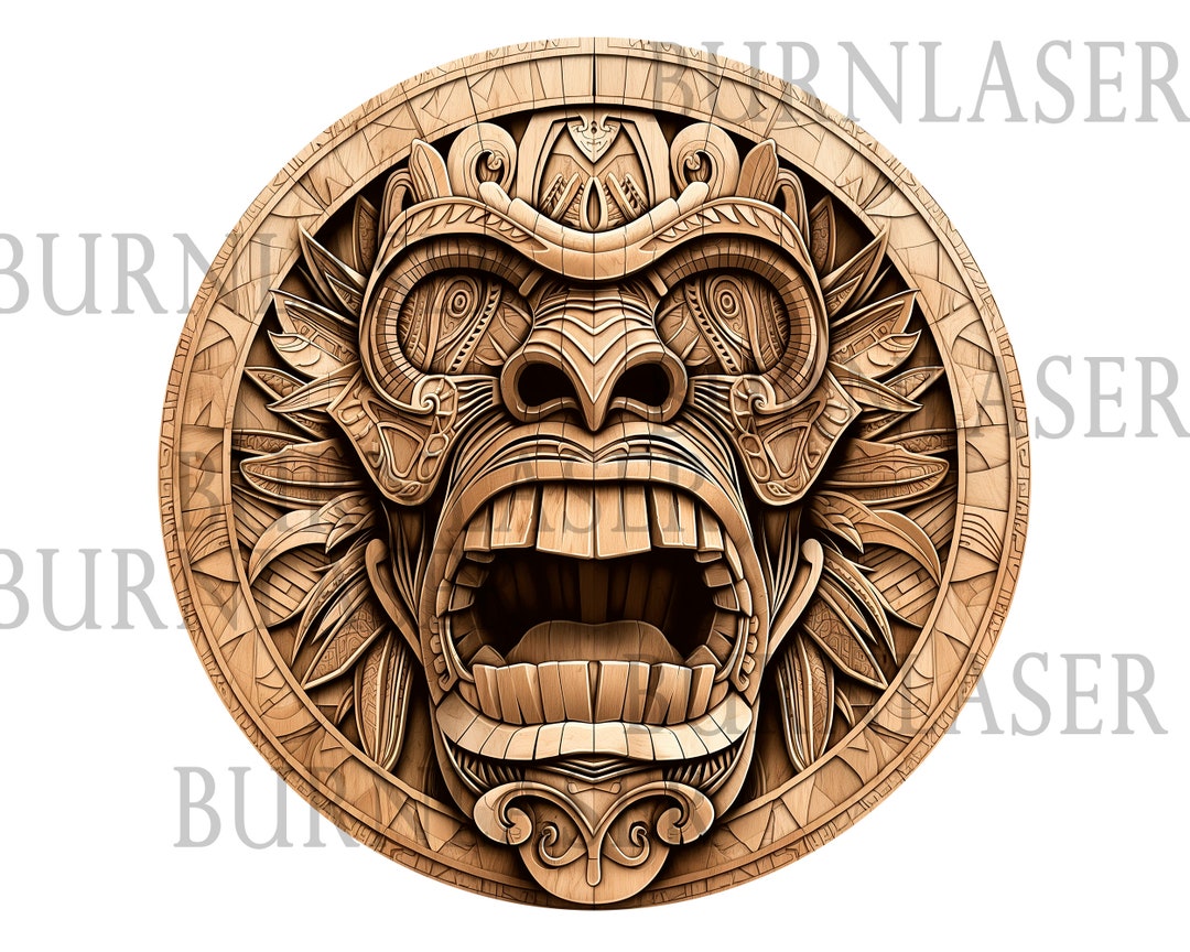 3D Tiki Mask Laser Engraving File – Wall Art Design (PNG & Lightburn ...